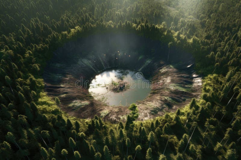 Impact Crater Surrounded by Dense Forest Stock Illustration ...