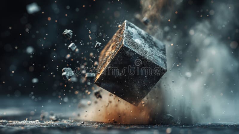 Impact of Cube with Dust Explosion in Motion Stock Illustration ...