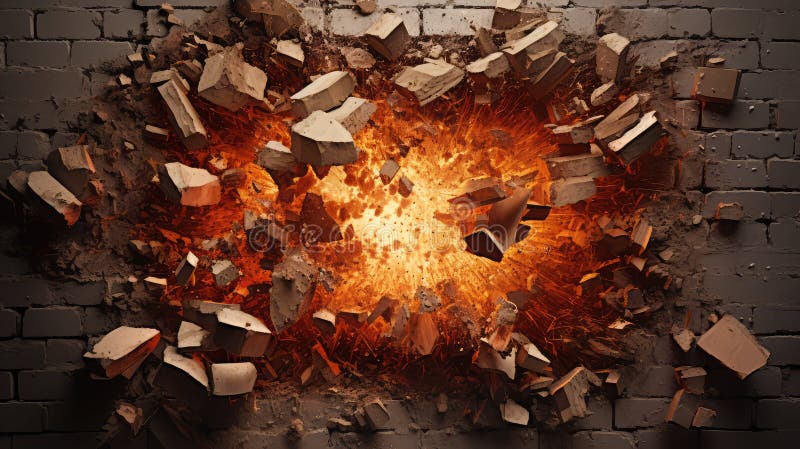 Impact Exploding Brick Wall Stock Illustration - Illustration of ...
