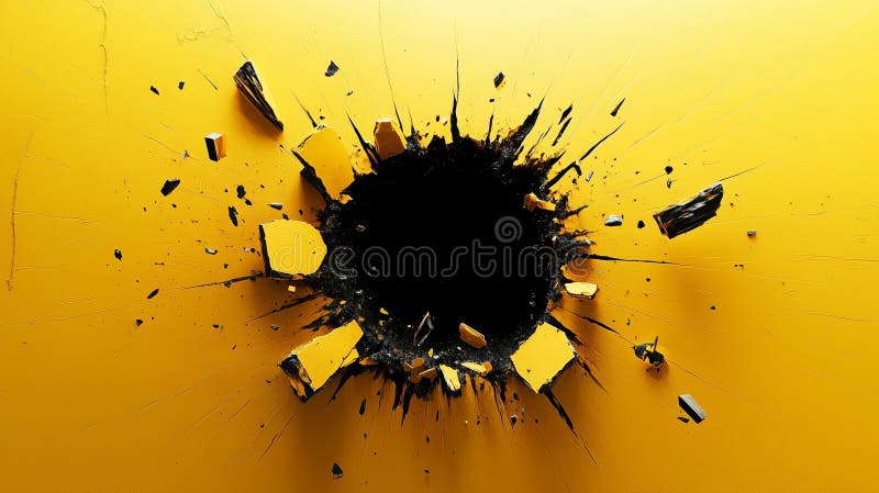 Dynamic Visual of an Impact Explosion on a Yellow Surface Stock Photo ...