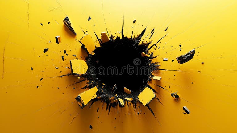 Dynamic Visual of an Impact Explosion on a Yellow Surface Stock Photo ...