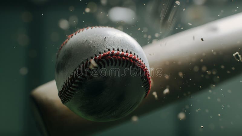 Impact Moment Captured between a Baseball and Bat, Highlighting Dynamic ...