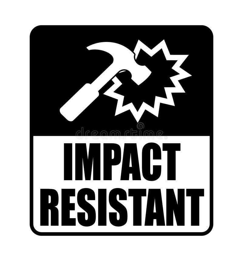 Impact Resistant. Label Sign with Hammer Symbol. Text Below it. Stock ...