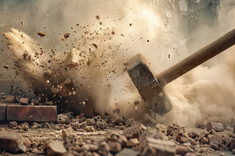 Impact of a Sledgehammer Breaking through Brick Wall in Construction ...