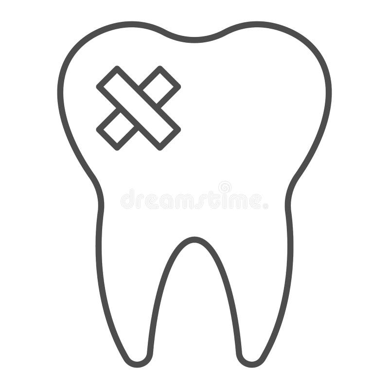 Impacted Caries Problem Thin Line Icon. Bad Tooth with Cross Patch ...