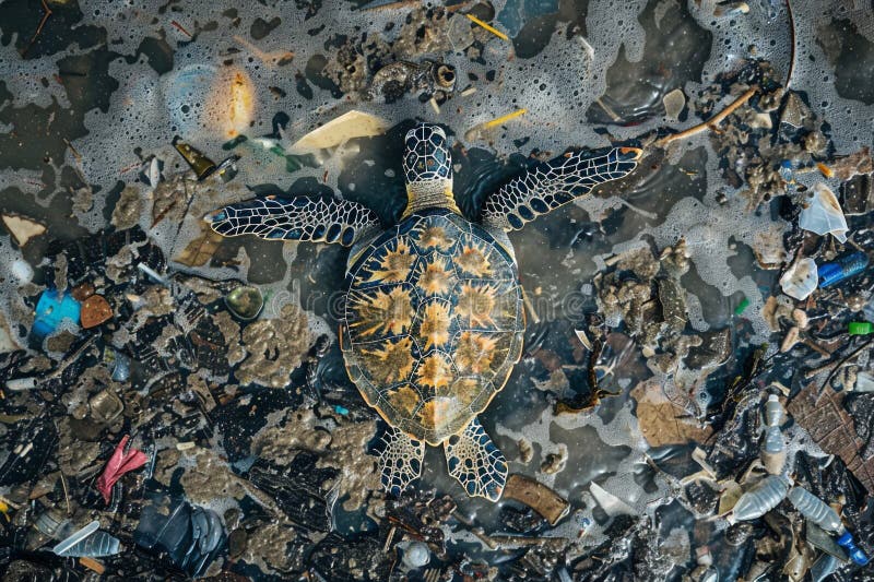 An Impactful Aerial Shot Shows a Sea Turtle Navigating through a Sea ...