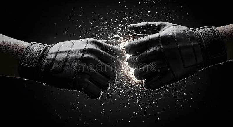 Impactful Fist Bump: Two Gloved Hands Colliding with Explosive Energy ...
