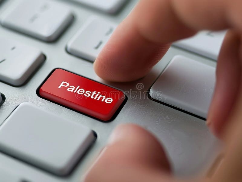 Close-Up of Finger Pressing Red Palestine Button on Computer Keyboard ...