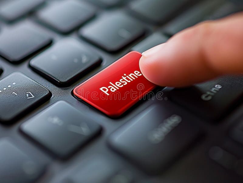 Close-Up of Finger Pressing Red Palestine Button on Computer Keyboard ...