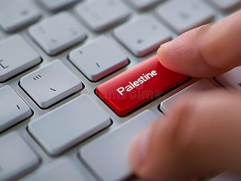 Close-Up of Finger Pressing Red Palestine Button on Computer Keyboard ...