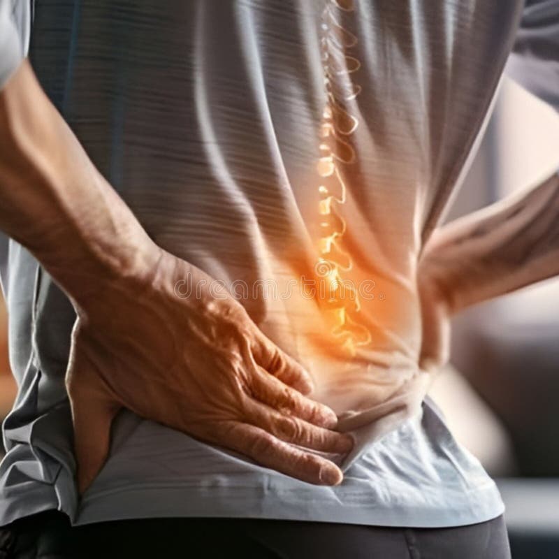 Man Suffering from Lower Back Pain with Spine Highlighted Stock ...