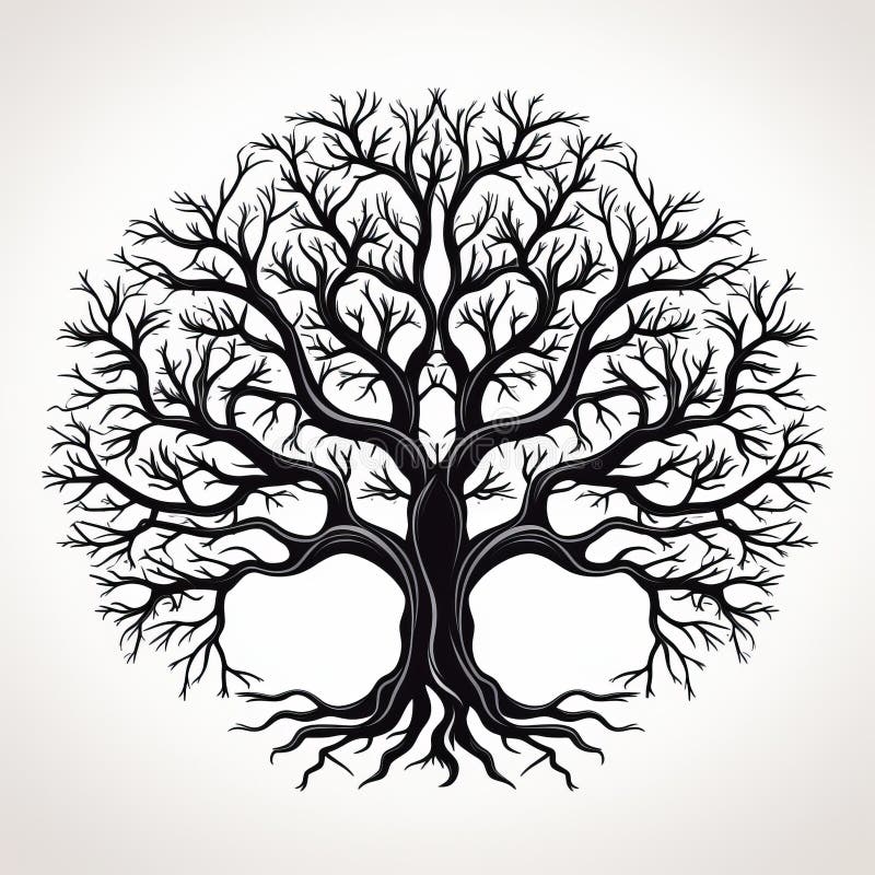 Silhouette of a Great Tree with Routes Isolated on a Light Background ...