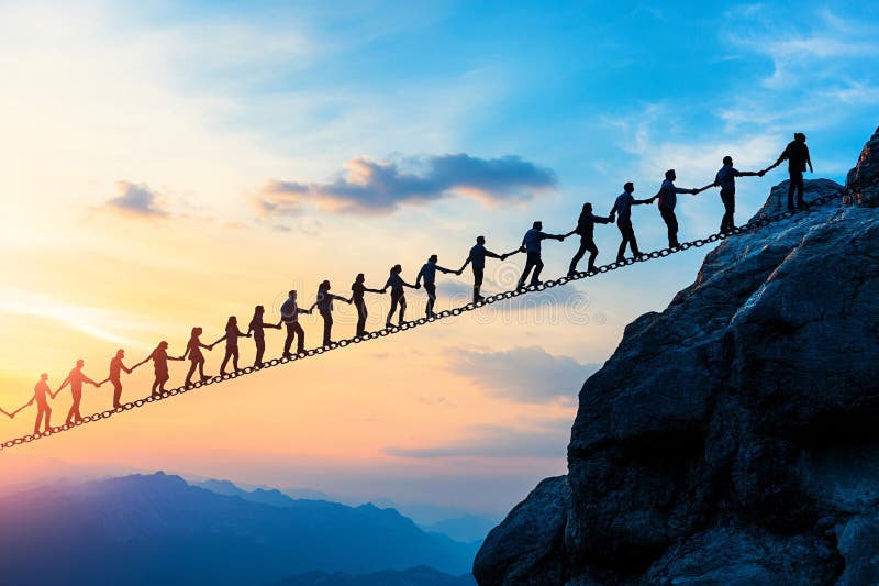 An Impactful Image of People Forming a Human Chain Over a Chasm ...