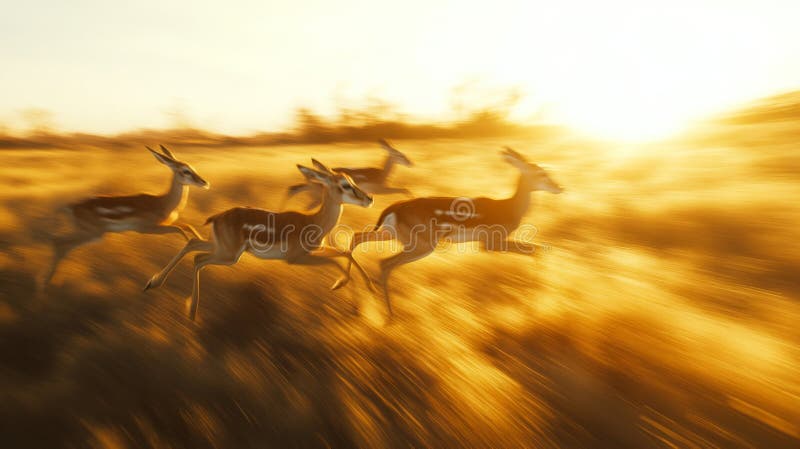 Impala Antelope Running Golden Sunset African Savanna Stock ...