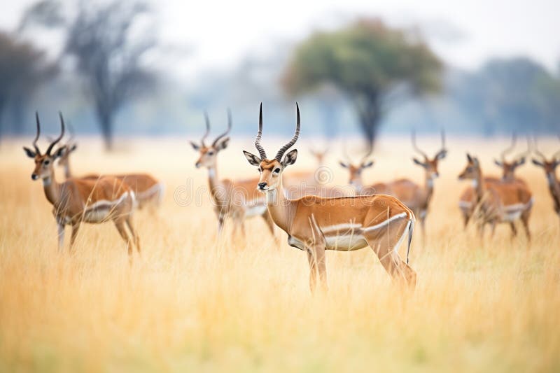 Impala Herd Grazing in Open Savanna Stock Photo - Image of herbivore ...