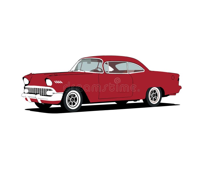 1958 Impala Vector - Deep Red Side View Classic Art Stock Illustration ...