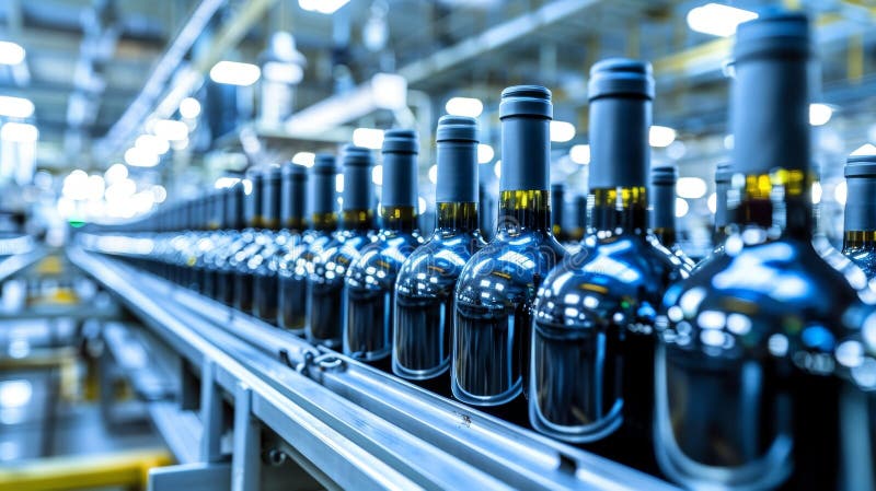 Impeccable Quality Control Red Wine Bottles on Bottling Line in Well ...