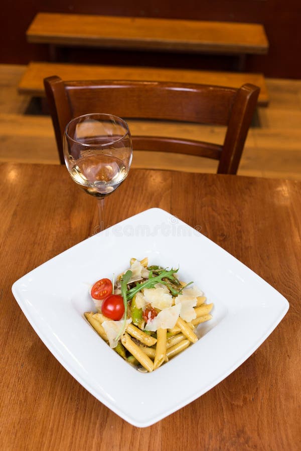 Imperatore Romano Pasta, Glass of Wine Stock Image - Image of table ...