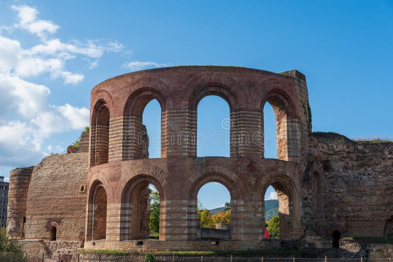 The Imperial Baths in Trier with Blue Sky in the Background Stock Image ...