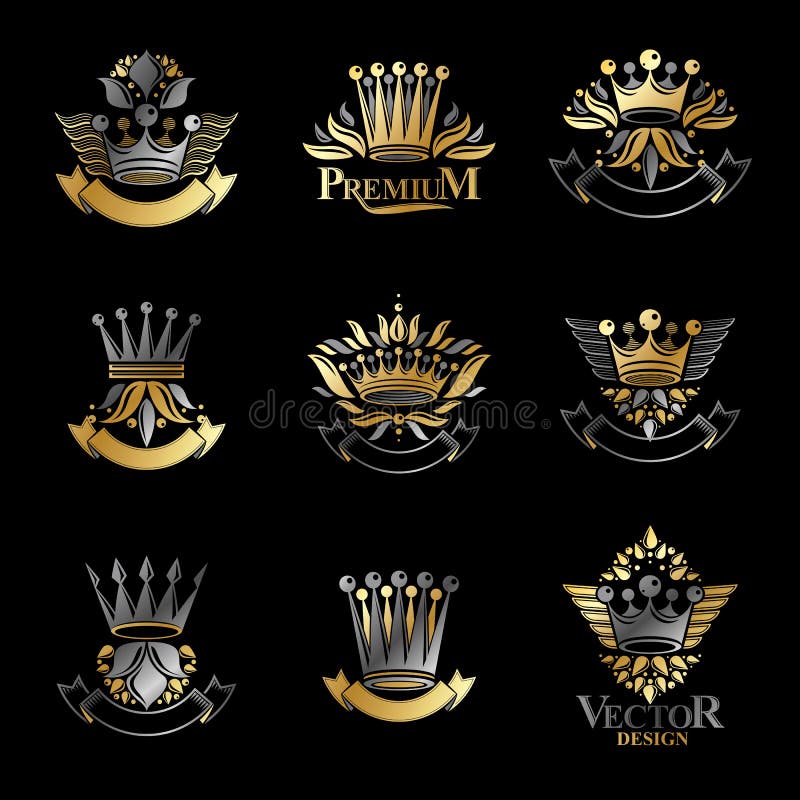 Imperial Crowns Emblems Set. Heraldic Coat of Arms, Vintage Vector ...