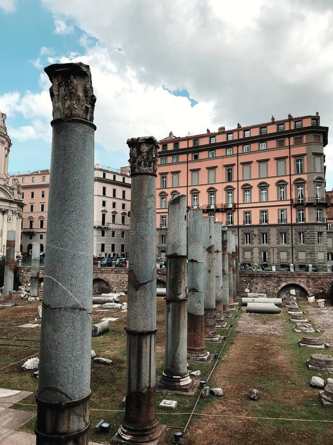 Imperial Forum and Traian Column Stock Photo - Image of mary, church ...