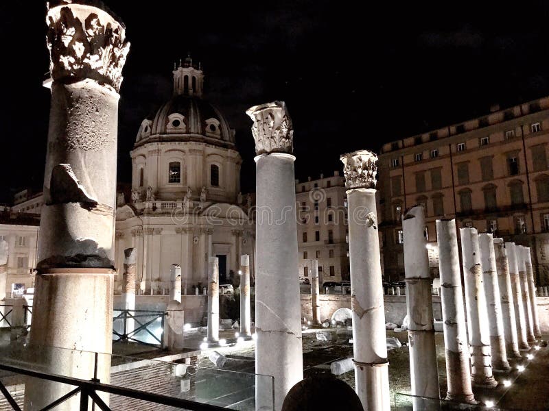 Imperial Forum and Traian Column Stock Photo - Image of mary, church ...