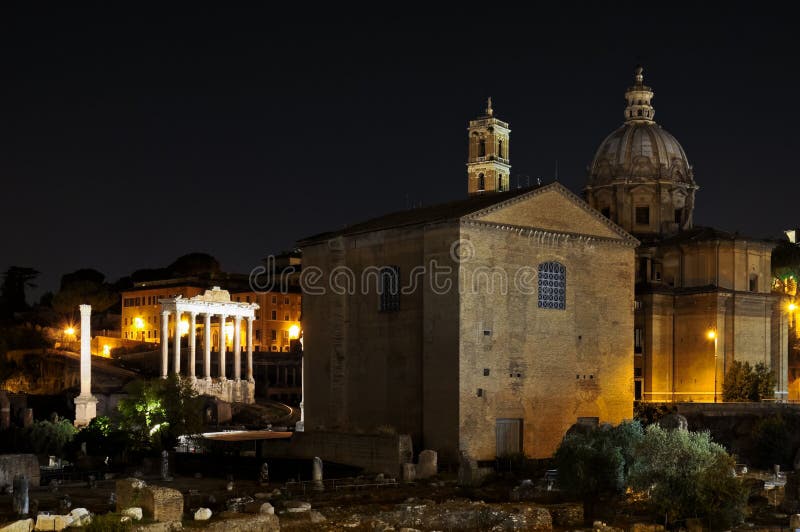 Imperial Forums in Rome by Night Editorial Stock Image - Image of lamps ...