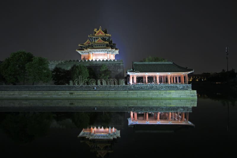 Imperial Palace Watchtower at Night, Beijing, China Stock Photo - Image ...