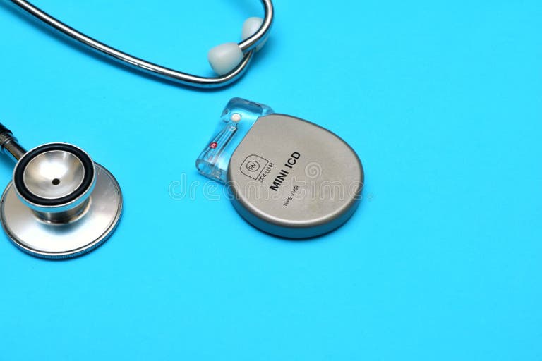 An Implantable Pacemaker Device Placed Along with a Stethoscope. Stock ...