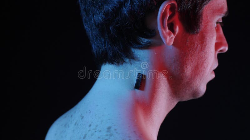 Implanted chip on a man stock video. Video of communication - 183605691