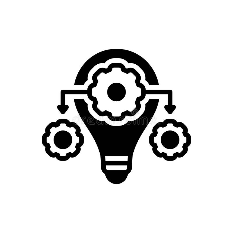 Black Solid Icon for Implementation, Cogwheel and Develop Stock ...