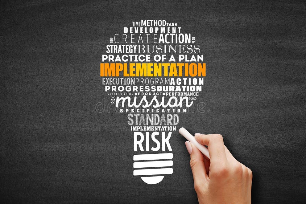 Implementation Light Bulb Word Cloud Collage Stock Image - Image of ...