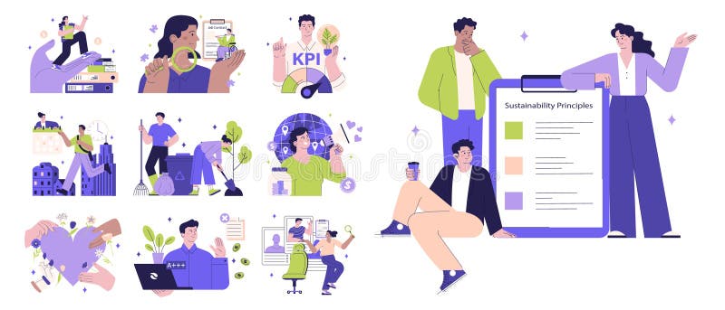 Implementation of Sustainable Practises in HR Manager Work Set. Stock ...