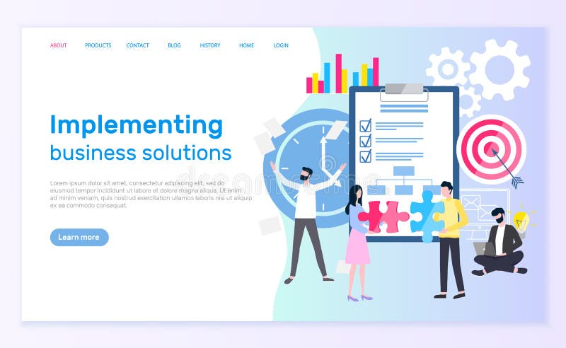 Implementing Business Solutions, Teamwork and Plan Stock Vector ...