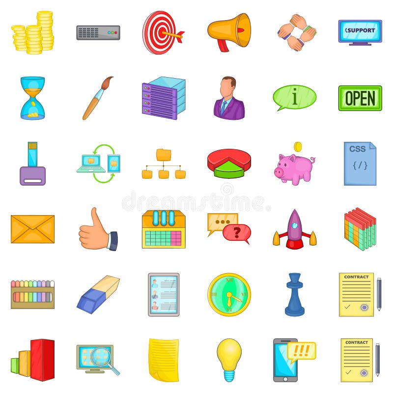 Implementing Icons Set, Cartoon Style Stock Vector - Illustration of ...