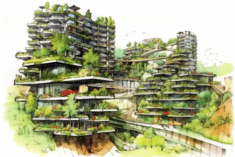 Implementing Urban Development: a Visionary Sketch. Generative Ai Stock ...