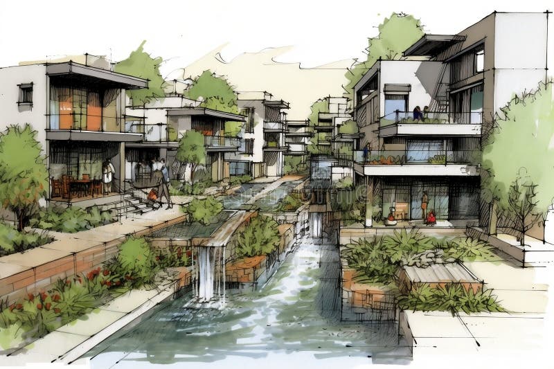 Implementing Urban Development: a Visionary Sketch. Generative Ai Stock ...