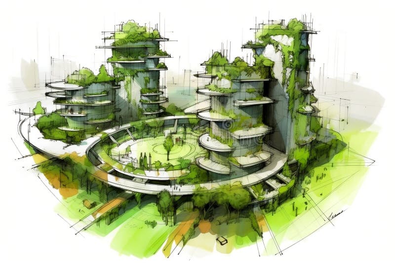 Implementing Urban Development: a Visionary Sketch. Generative Ai Stock ...