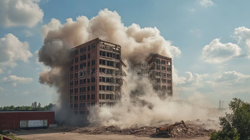 Implosion Demolition of a Collapsing Building. Urban Destruction ...