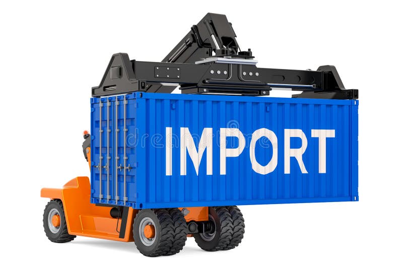 Import Container Shipping Concept. Cargo Container with Reach Stacker ...