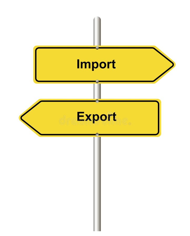 Import Export Arrow Shaped Yellow Road Sign on White Background Stock ...