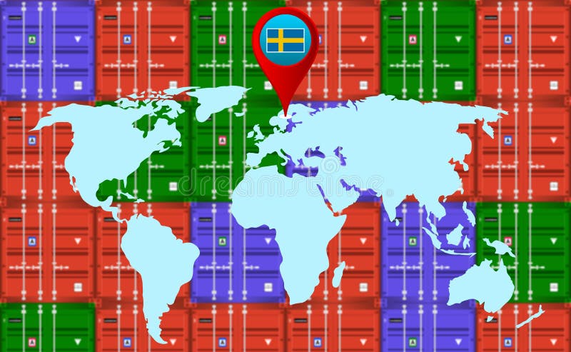 Import Export Business in Sweden Concept with Location on World Map ...