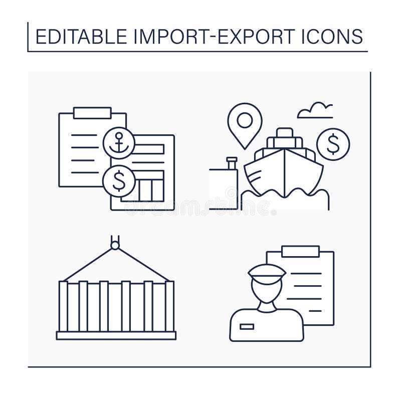 Import and Export Line Icons Set Stock Vector - Illustration of ...