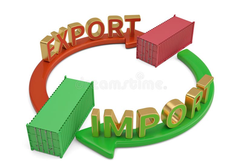 Import Export Words on Arrow 3D Illustration. Stock Illustration ...