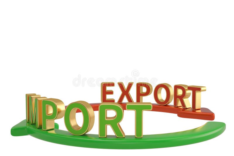 Import Export Words on Arrow 3D Illustration. Stock Illustration ...