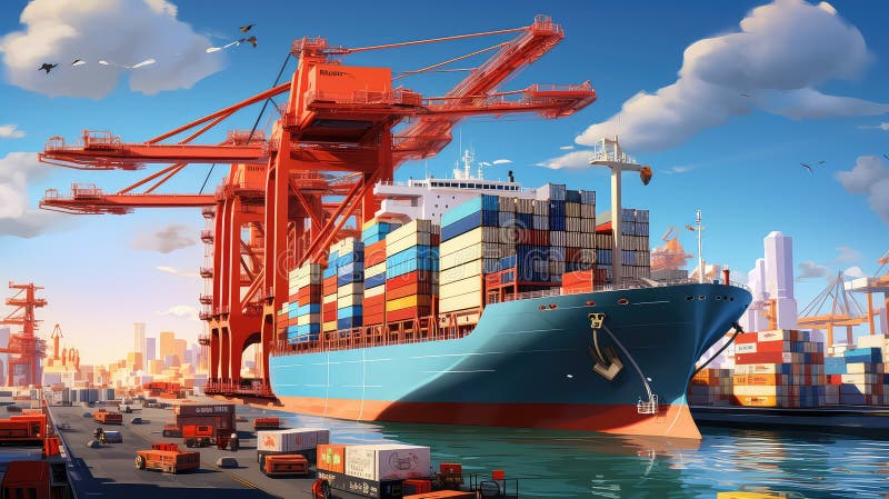 Import Merchandise Ship Cargo Stock Illustration - Illustration of ...