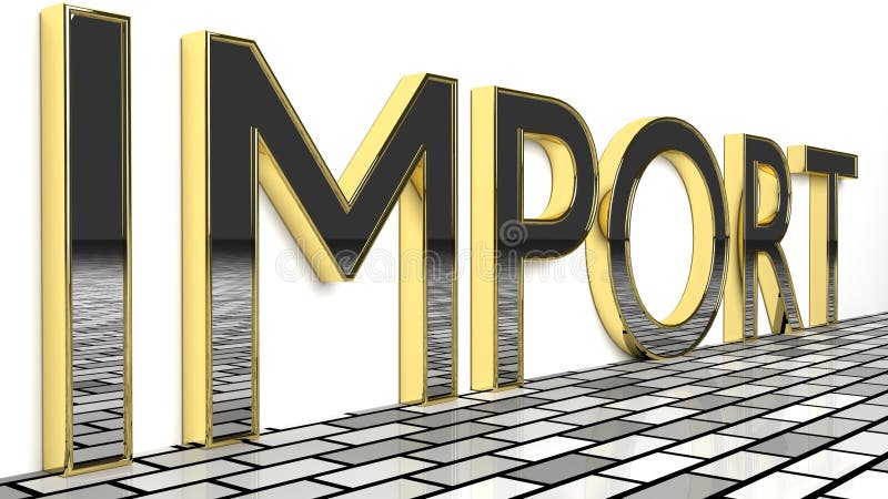 Export Sign in Gold and Glossy Letters on a White Background and a ...