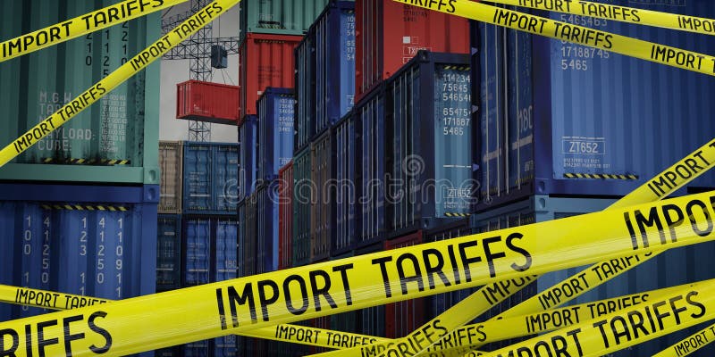 Import Tariffs Tapes and Cargo Containers Stock Illustration ...