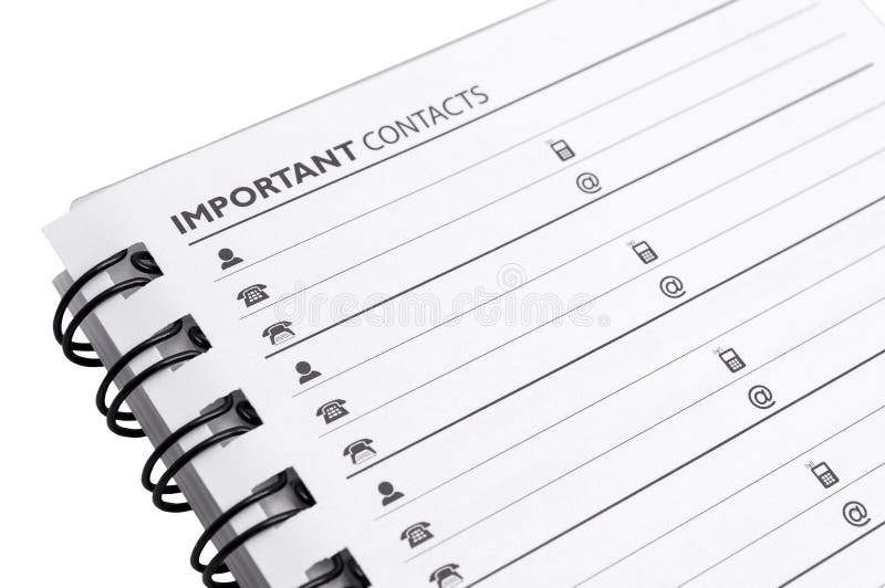Important Contacts Blank Paper Stock Image - Image of binder, empty ...