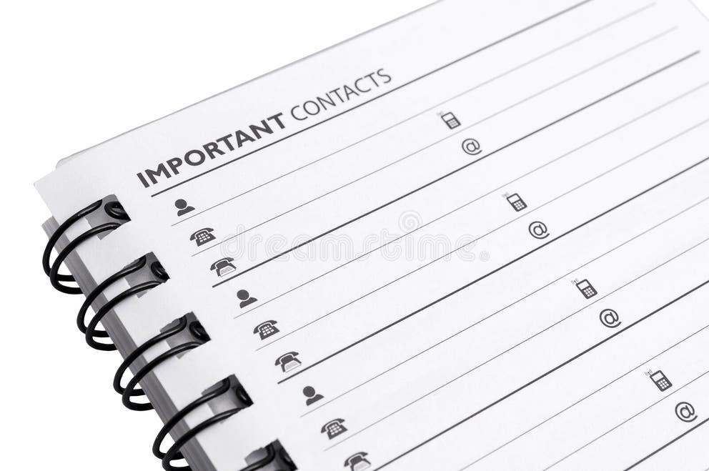 Important Contacts Blank Paper Stock Image - Image of binder, empty ...